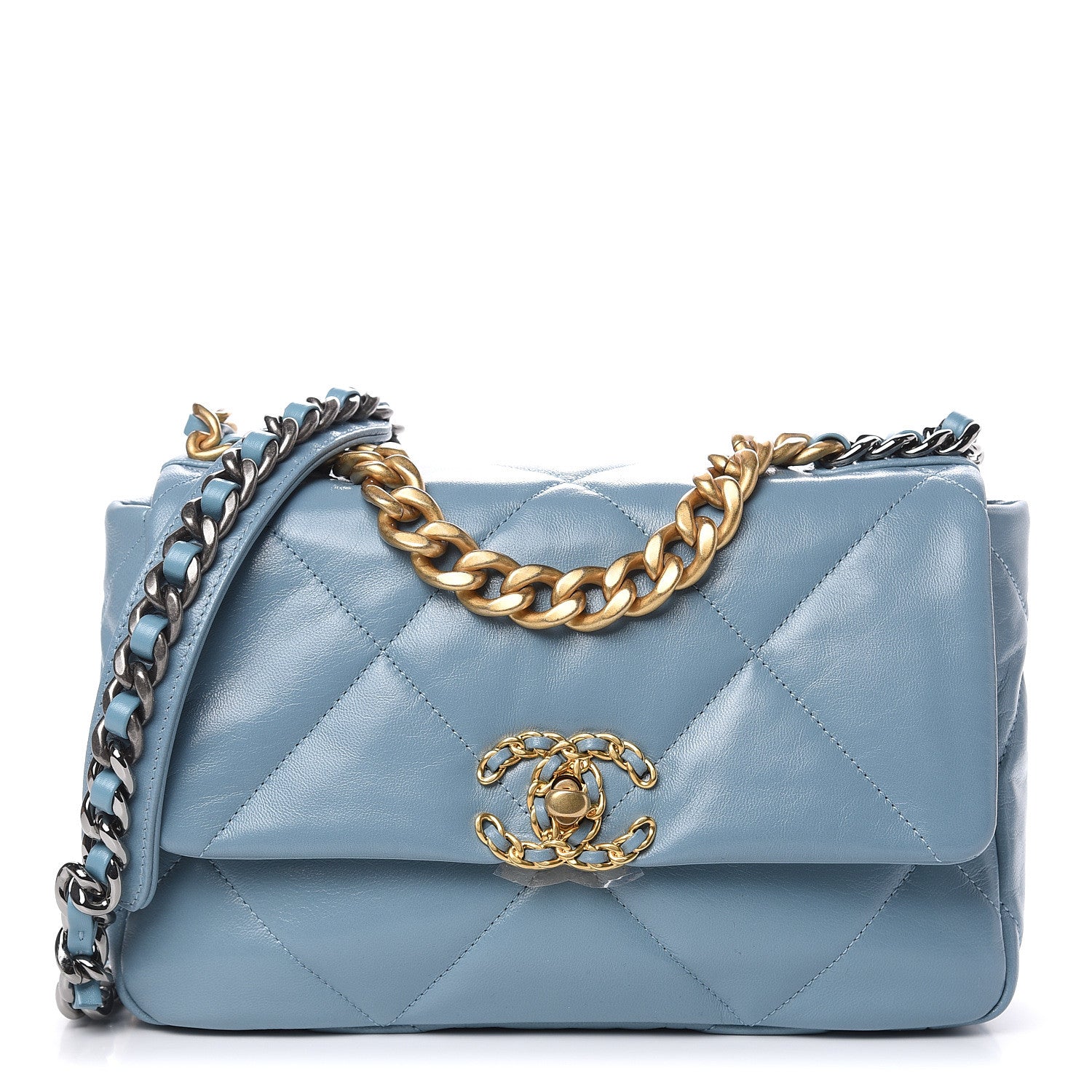 Chanel Goatskin Quilted Medium 19 Flap Blue 486724 – FASHIONPHILE