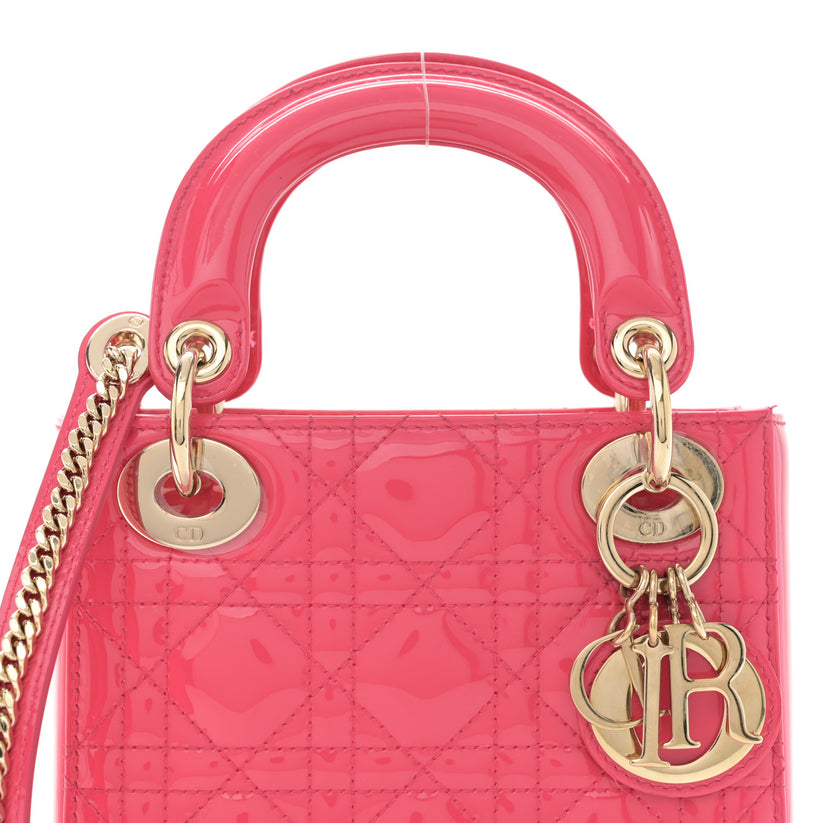 Christian Dior Patent Cannage Mini Lady Dior Pink 1544259 – FASHIONPHILE