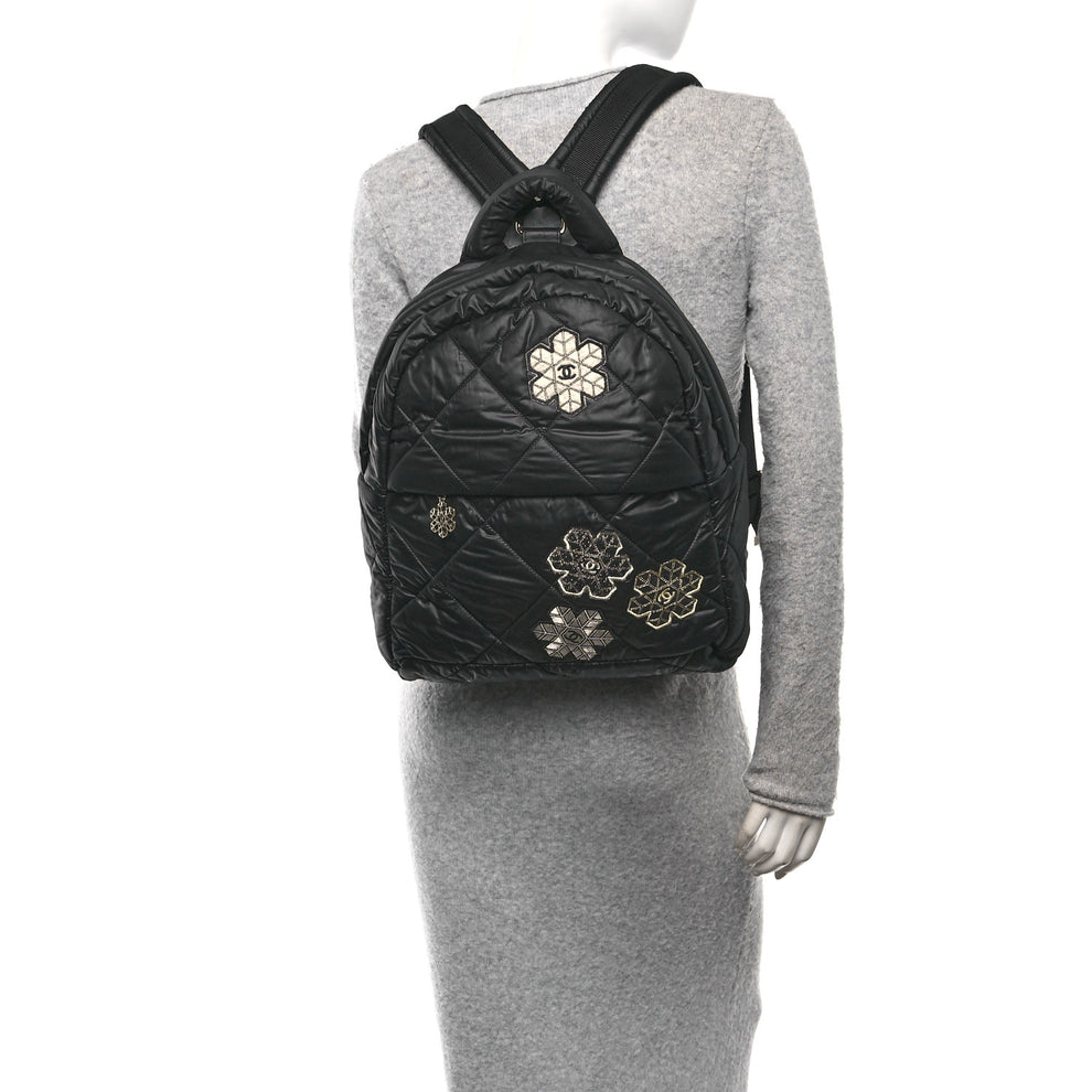 Chanel Nylon Tweed Quilted Small Coco Neige Snowflake Backpack Black ...