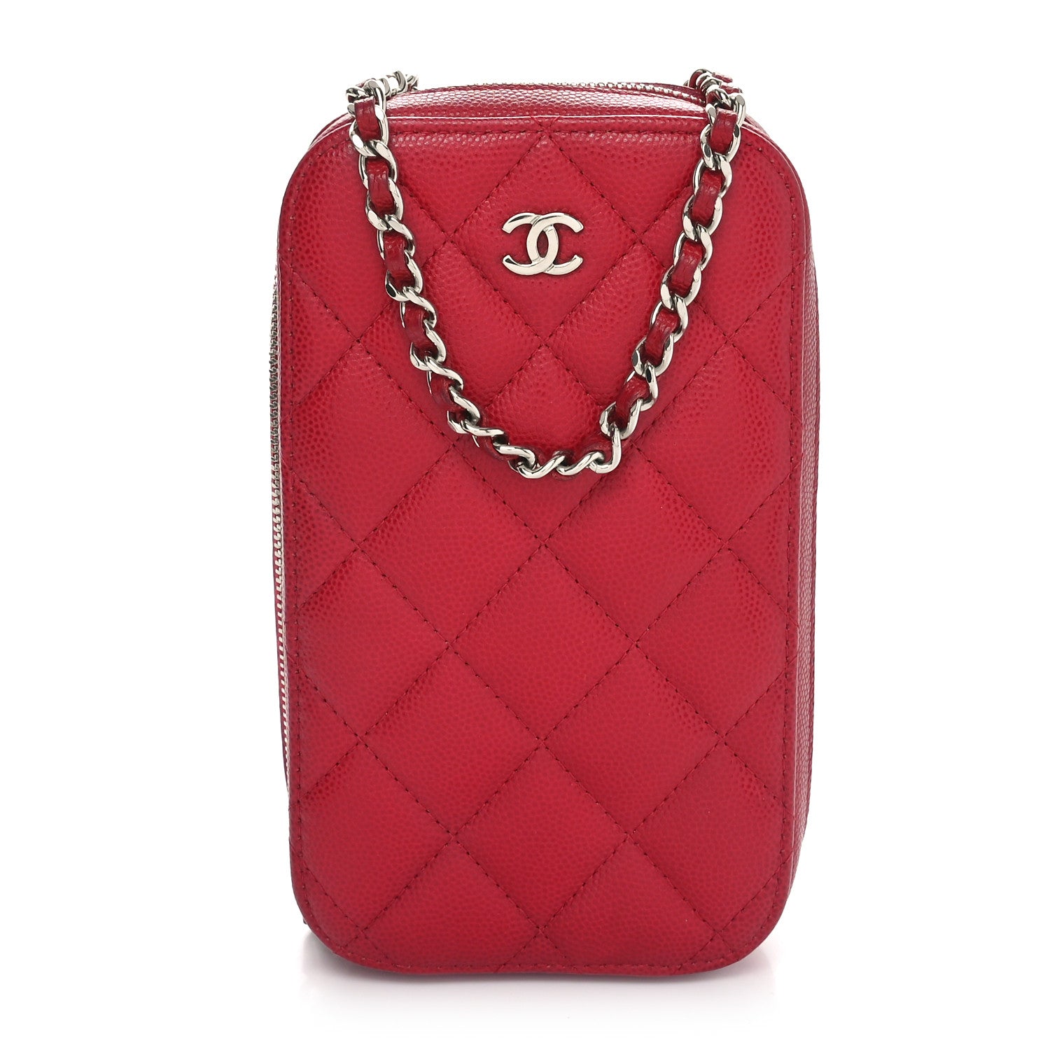 Chanel Caviar Quilted Phone Holder Wallet On Chain WOC Red 1667616 ...