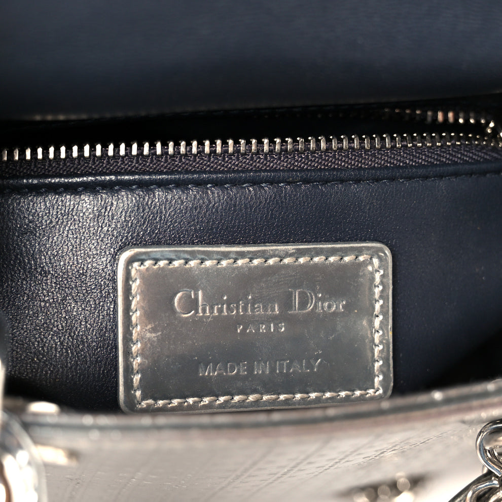 Christian Dior Metallic Patent Micro-Cannage Mini Lady Dior Silver ...