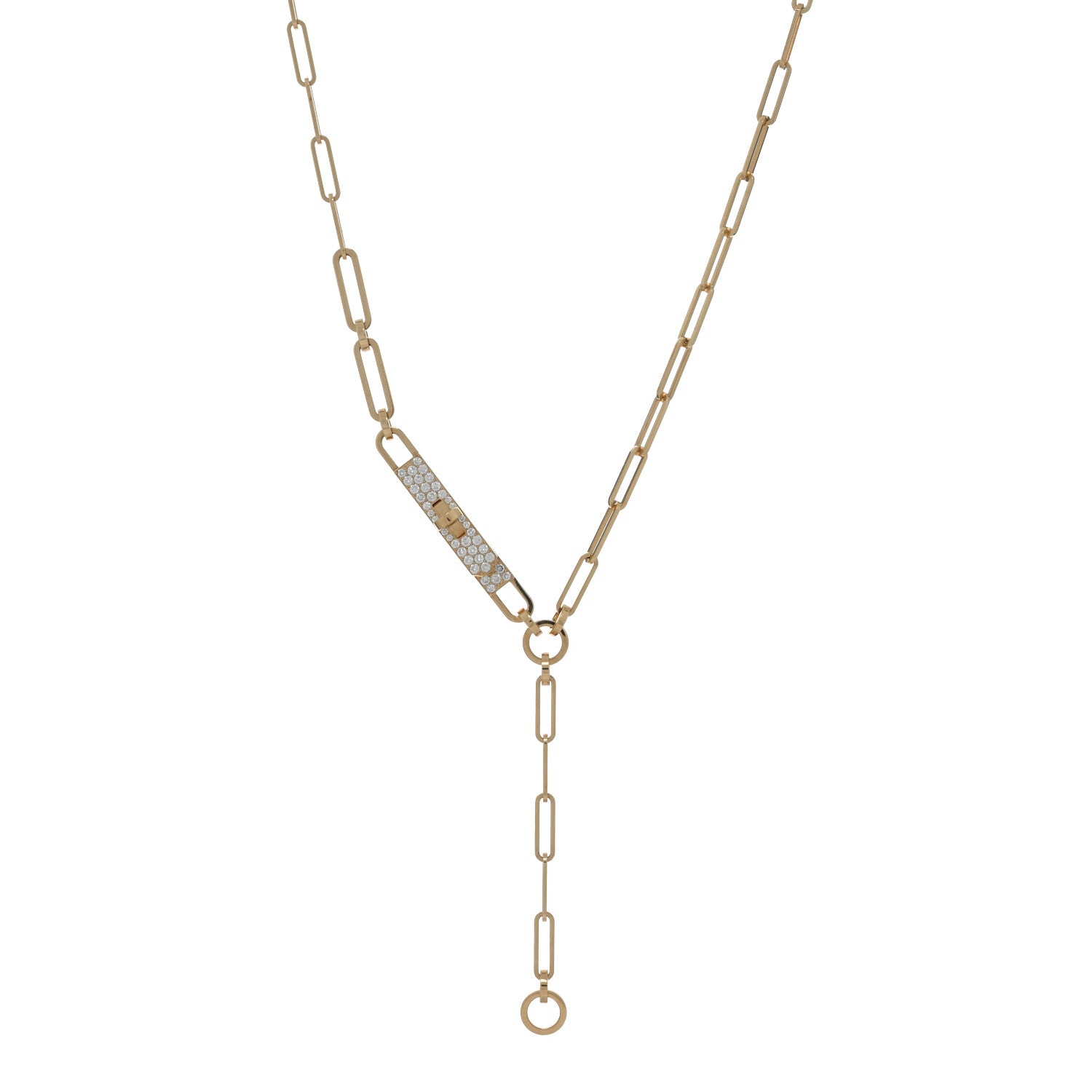 Hermes 18K Yellow Gold Diamond Pave PM Kelly Chaine Lariat Necklace ST ...