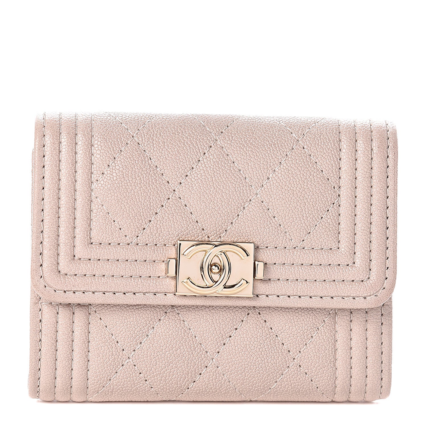 Chanel Iridescent Caviar Quilted Boy Card Holder Wallet Beige 482700 ...