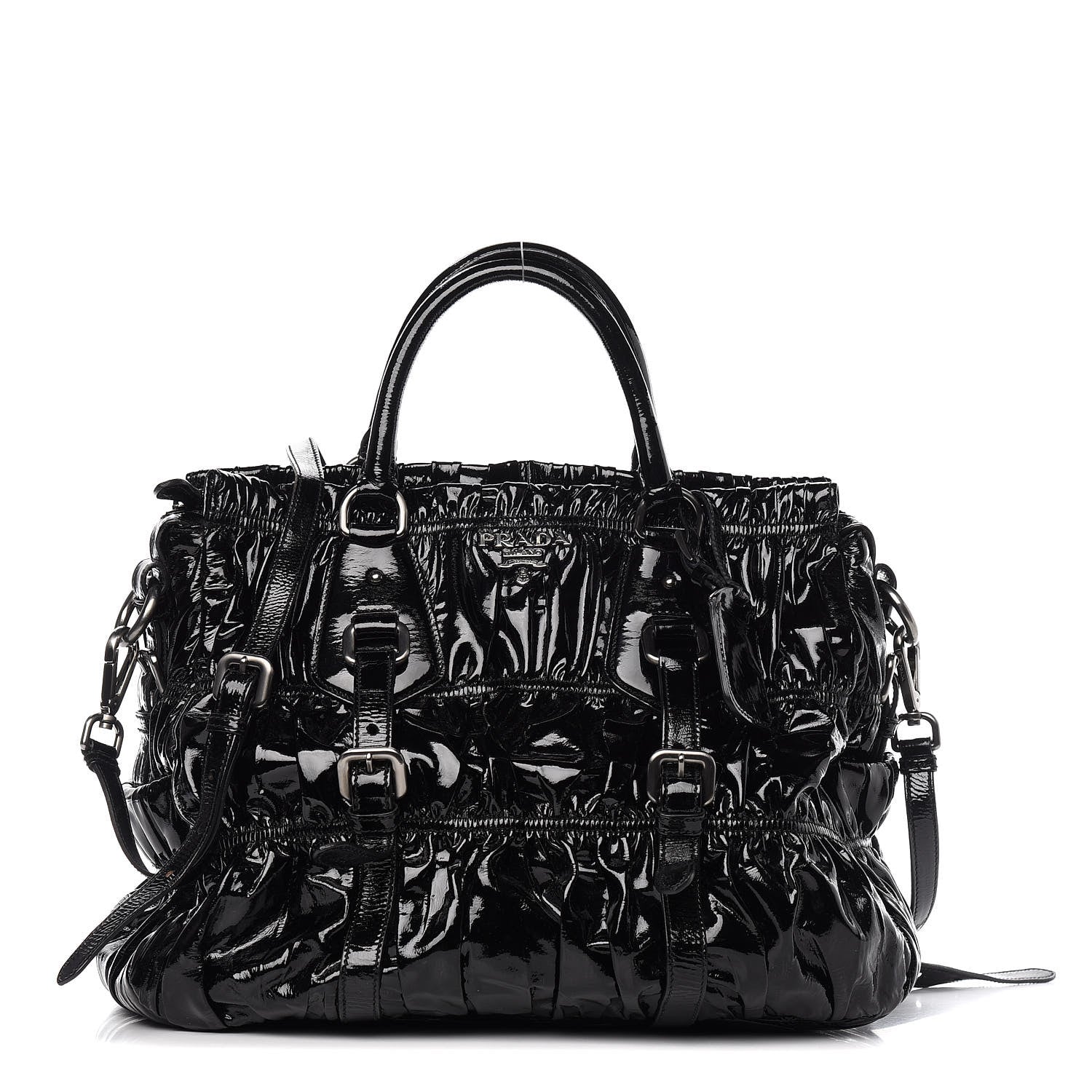 Prada Vernice Gaufre Tote Black 601466 – FASHIONPHILE