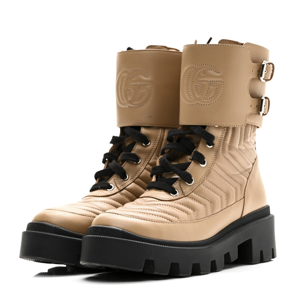 Gucci Nappa Frances GG Matelasse Platform Combat Boots 35 Natural Tan ...