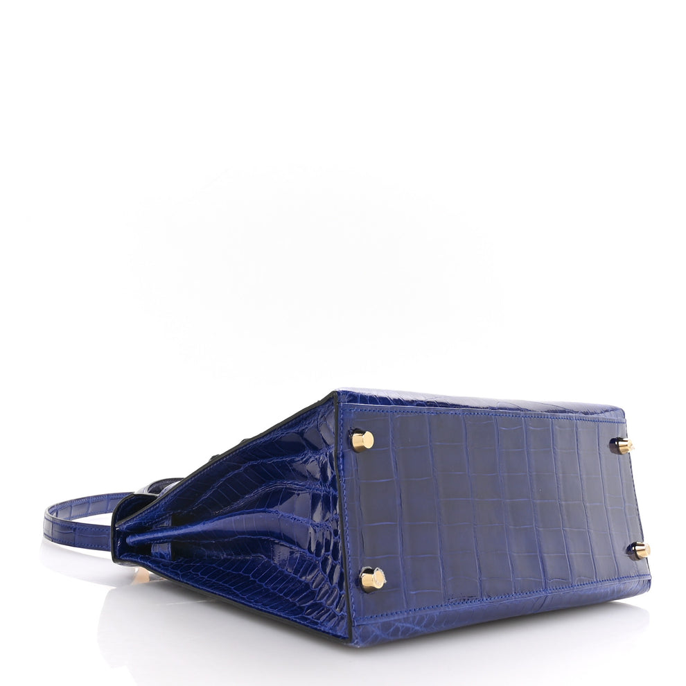Hermes Shiny Niloticus Crocodile Kelly Sellier 28 Bleu Electrique ...