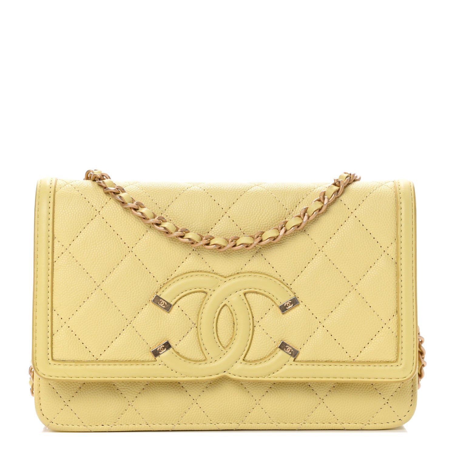 Chanel Caviar Quilted CC Filigree Wallet On Chain WOC Yellow 860241 ...
