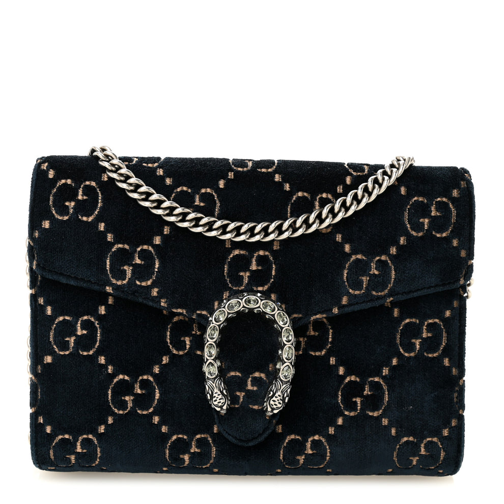 Gucci Velvet Crystal GG Monogram Mini Dionysus Chain Wallet Blue Beige ...