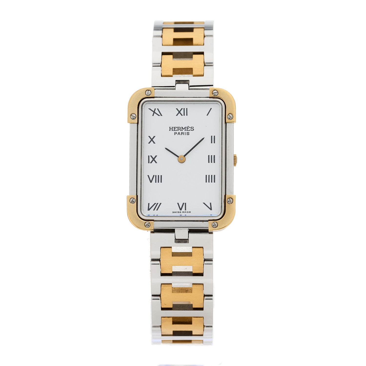 Hermes Stainless Steel 24mm Rectangle Croisiere Quartz Watch White ...