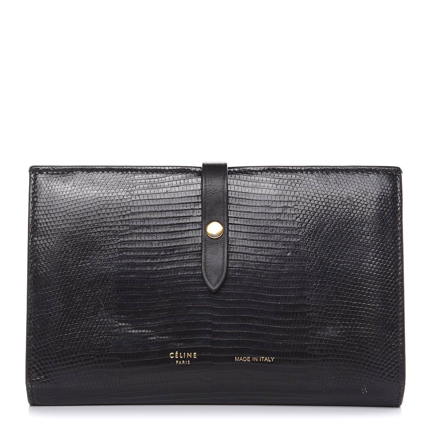 Celine Lizard Calfskin Large Multifunction Strap Wallet Black 462685 ...