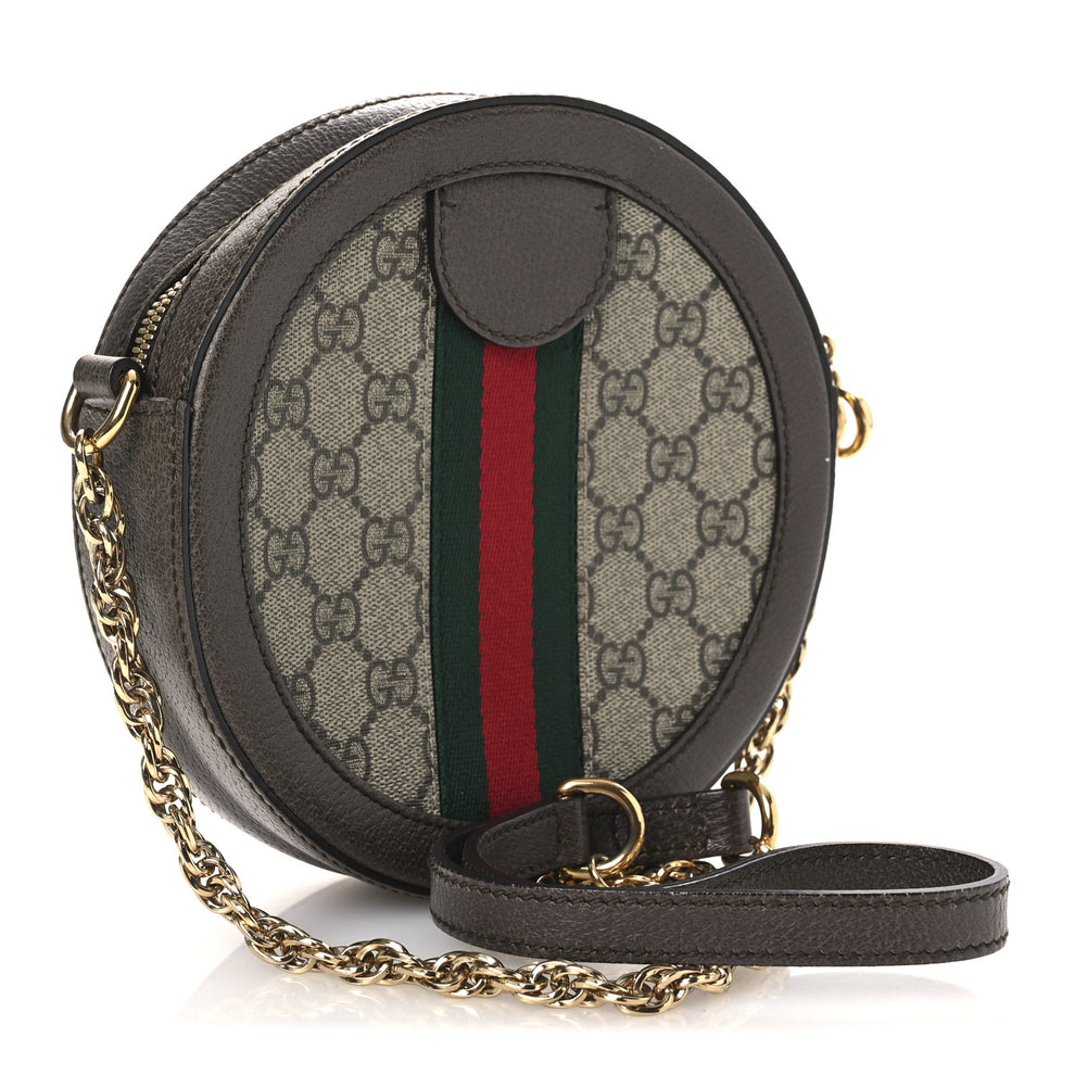 Gucci GG Supreme Monogram Web Mini Ophidia Round Shoulder Bag Brown ...