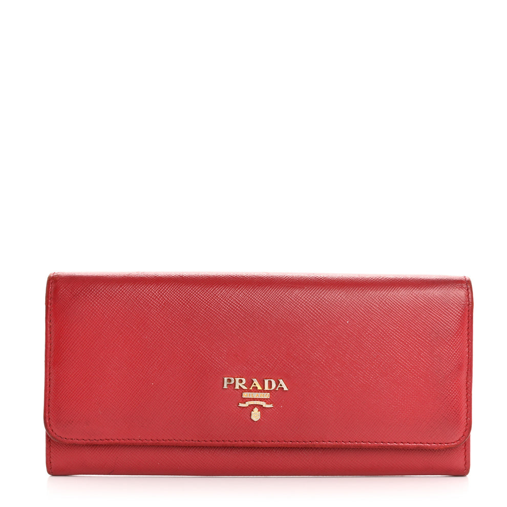 Prada Saffiano Metal Continental Flap Travel Wallet Fuoco 1723665 ...