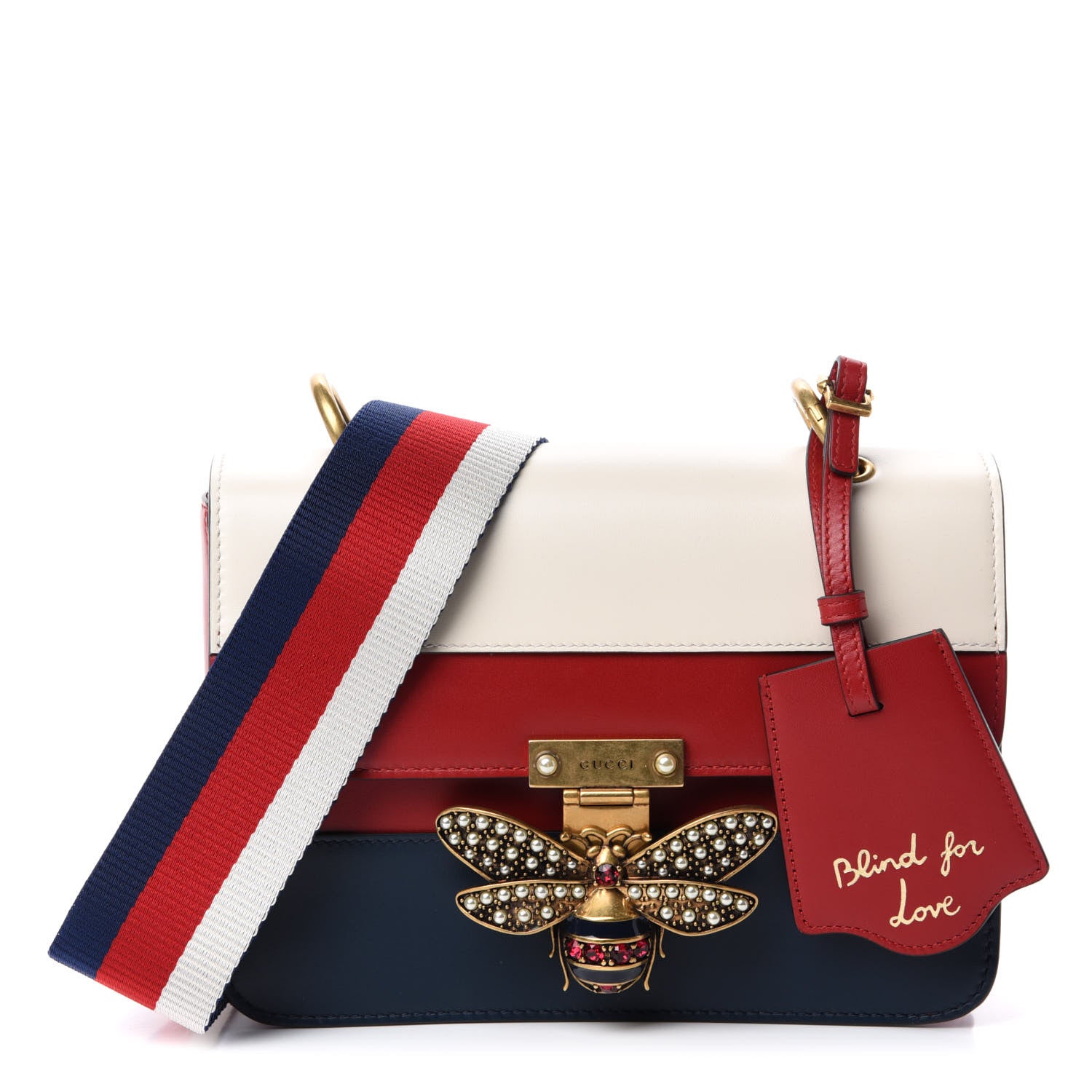 Gucci Calfskin Sylvie Web Queen Margaret Shoulder Bag Blue Agata ...