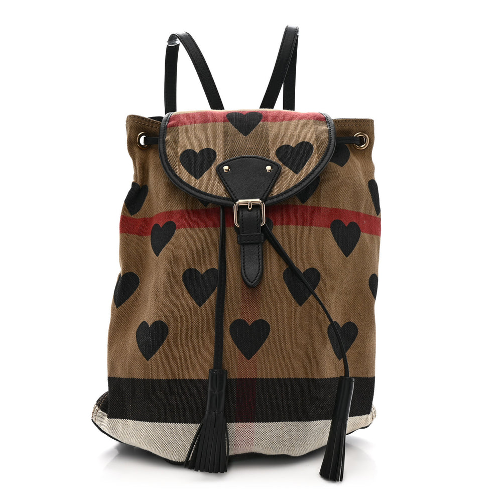 Burberry Overdyed Canvas Mega Check Heart Print Medium Chiltern Backpack Black 1783447 ...