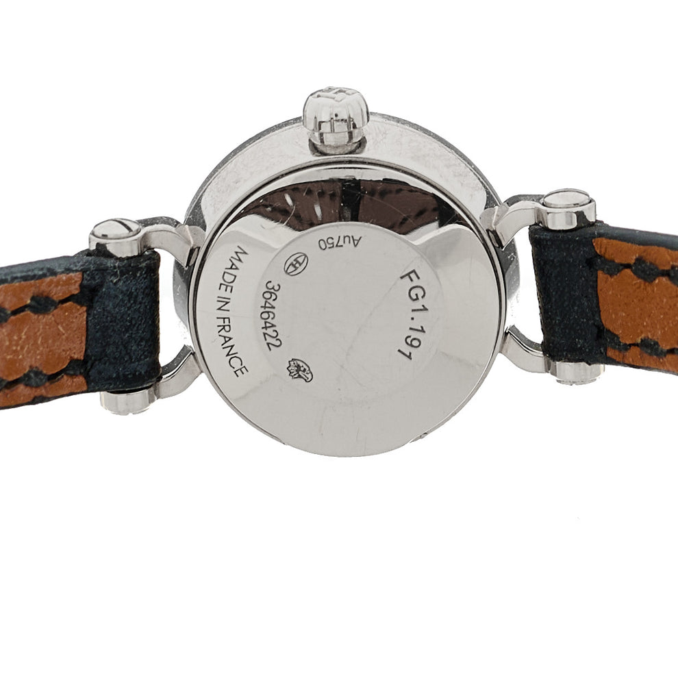 Hermes 18K White Gold Barenia Diamond 16mm Faubourg Quartz Watch Noir ...