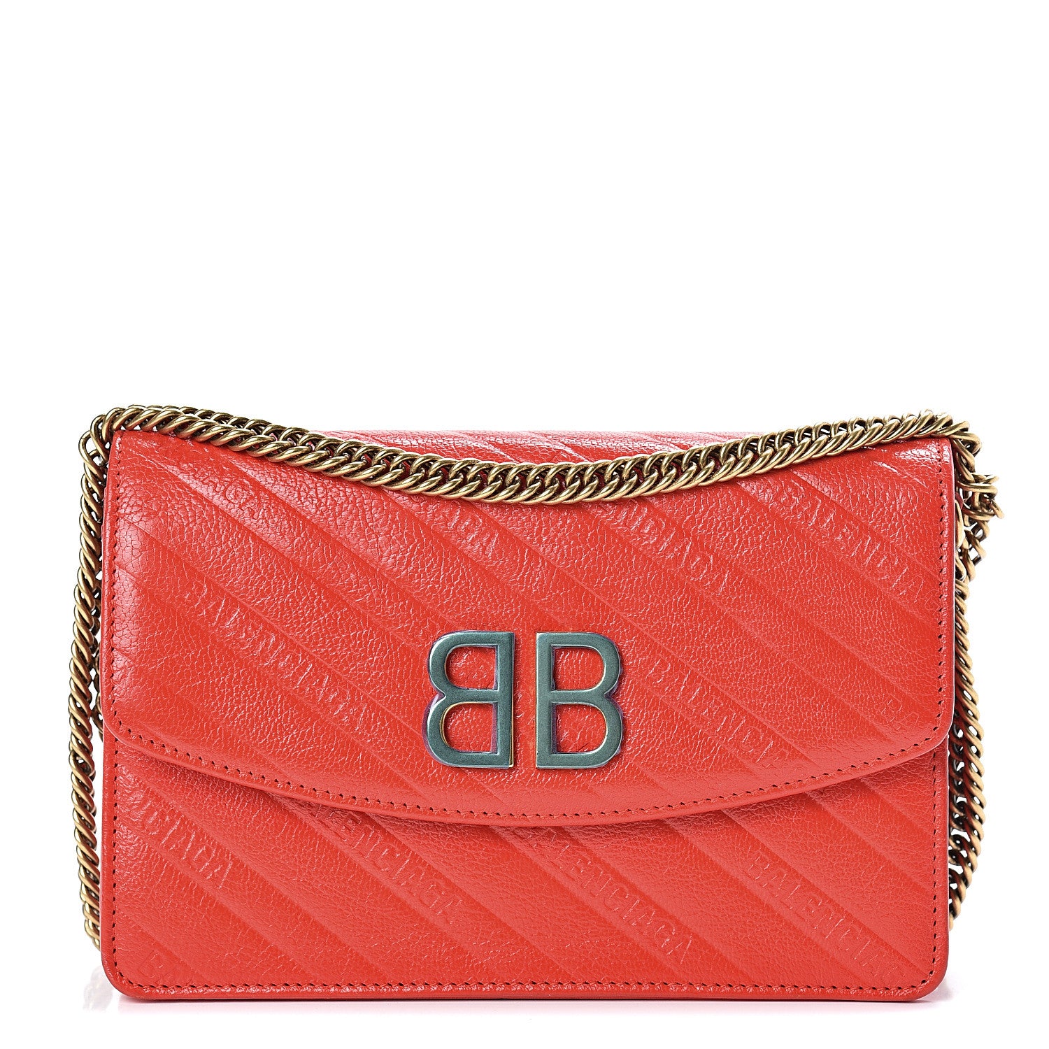 Balenciaga Shiny Goatskin Logo Embossed BB Wallet On Chain Vivid Red ...