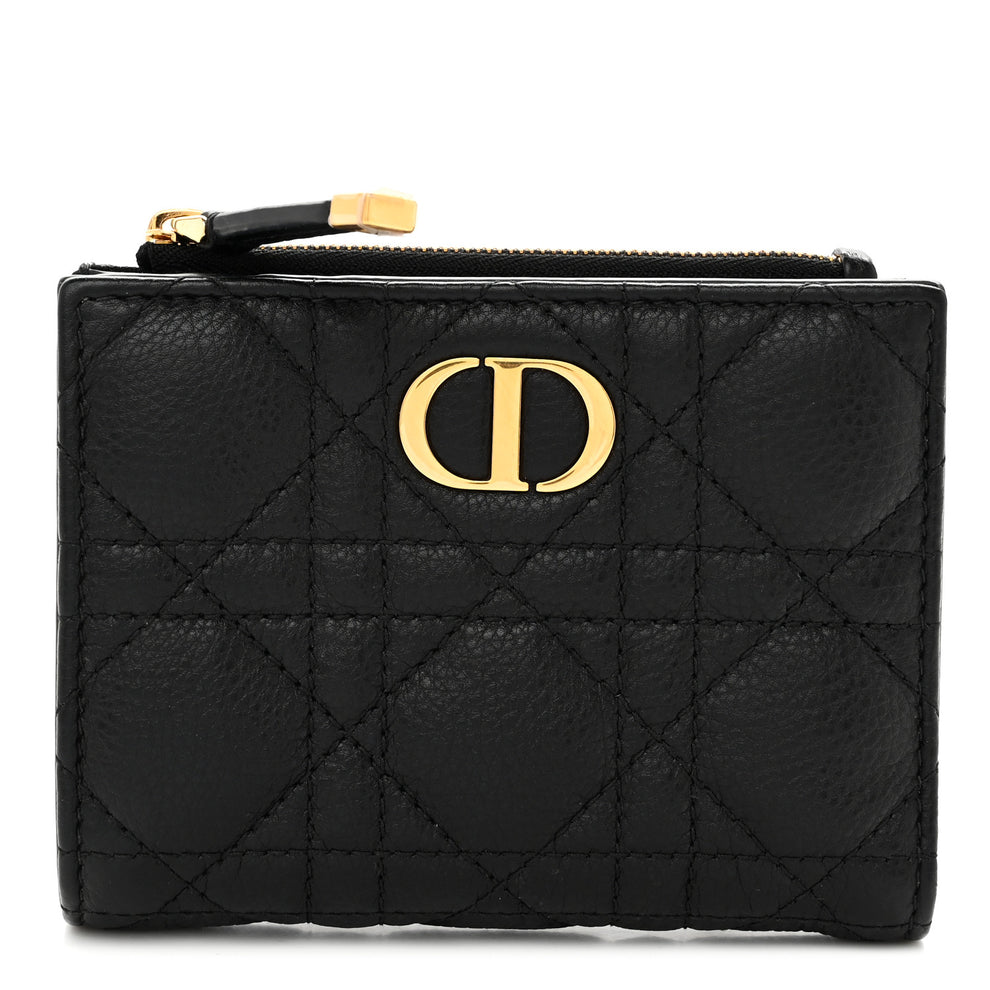 Christian Dior Grained Calfskin Supple Cannage Caro Dahlia Wallet Black ...