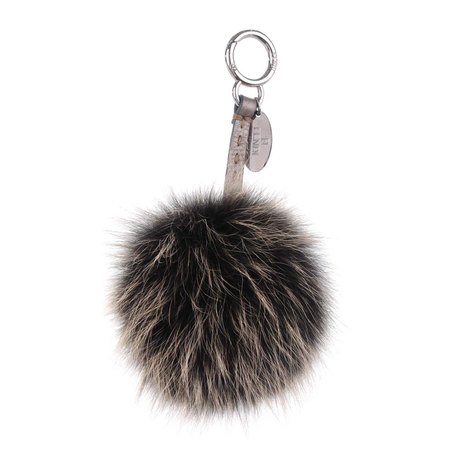Fendi Fox Fur Cuoio Romano Selleria Pom Pom Bag Charm Grey 146621 ...