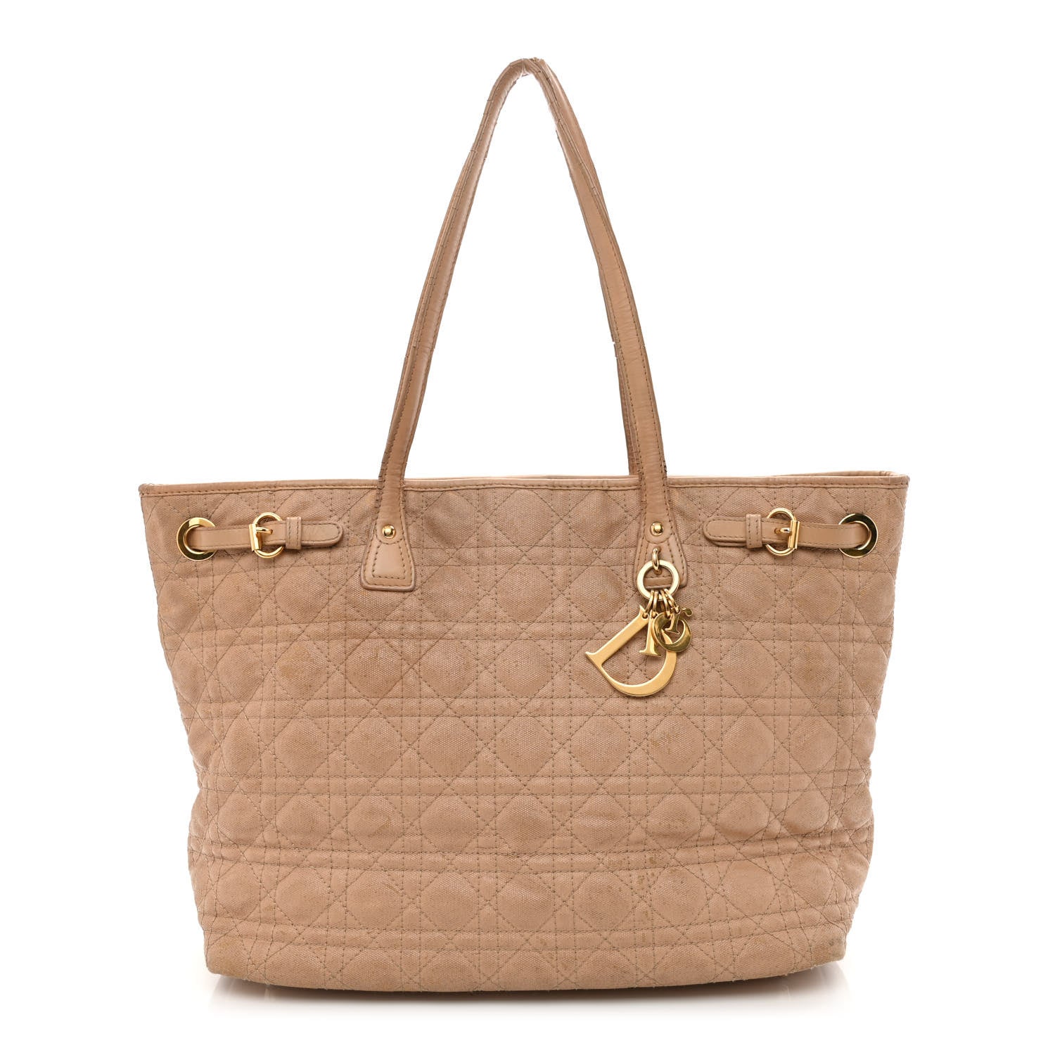 Christian Dior Coated Canvas Cannage Medium Panarea Tote Beige 1194224 ...