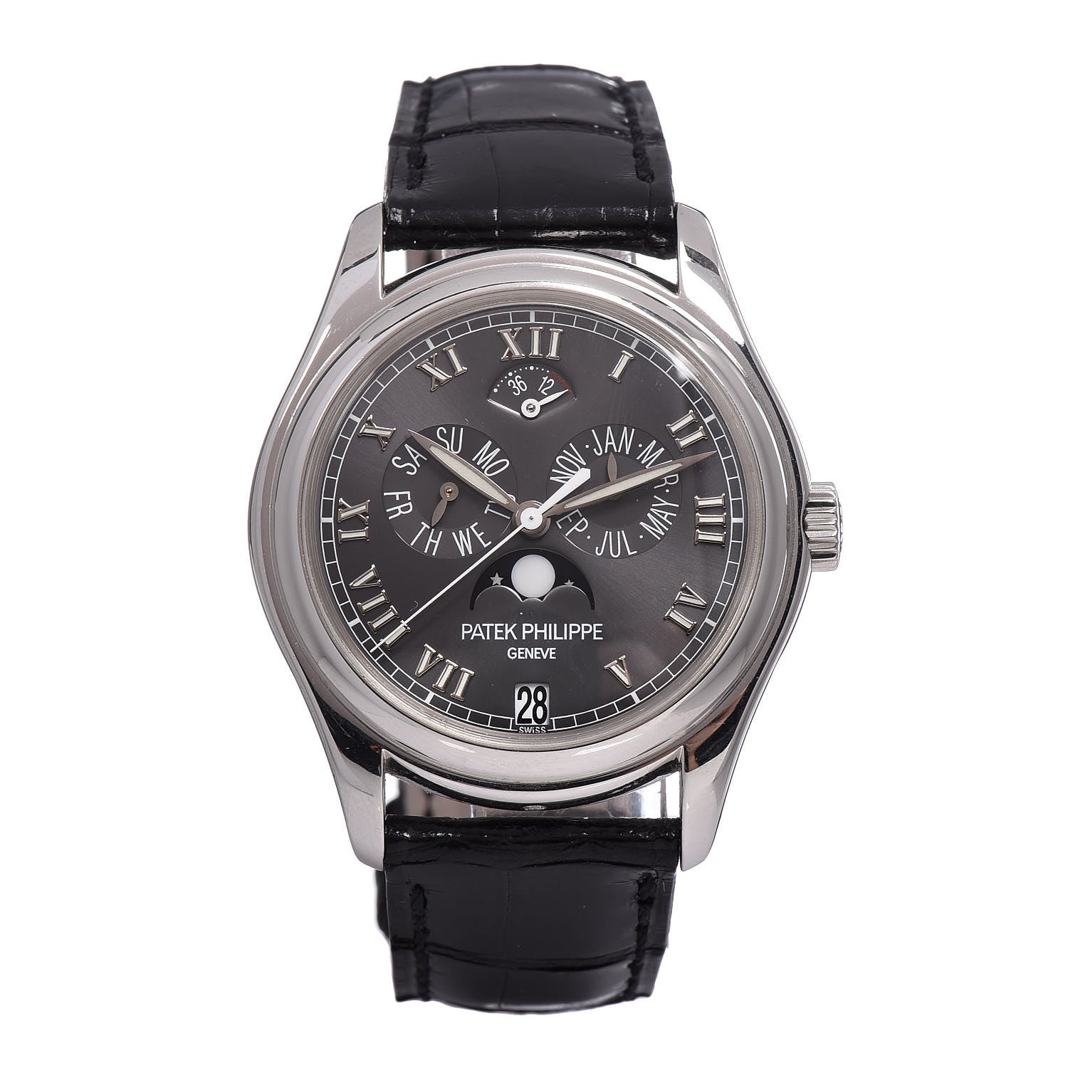 Patek Philippe Platinum Alligator 37mm Annual Calendar Moonphase ...