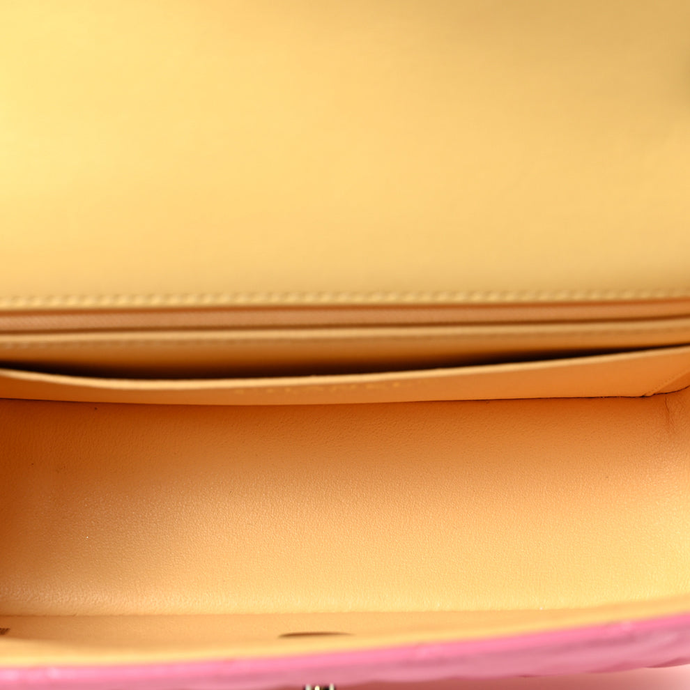 Chanel Lambskin Quilted Mini Rectangular Flap Pink Yellow 1790205 ...
