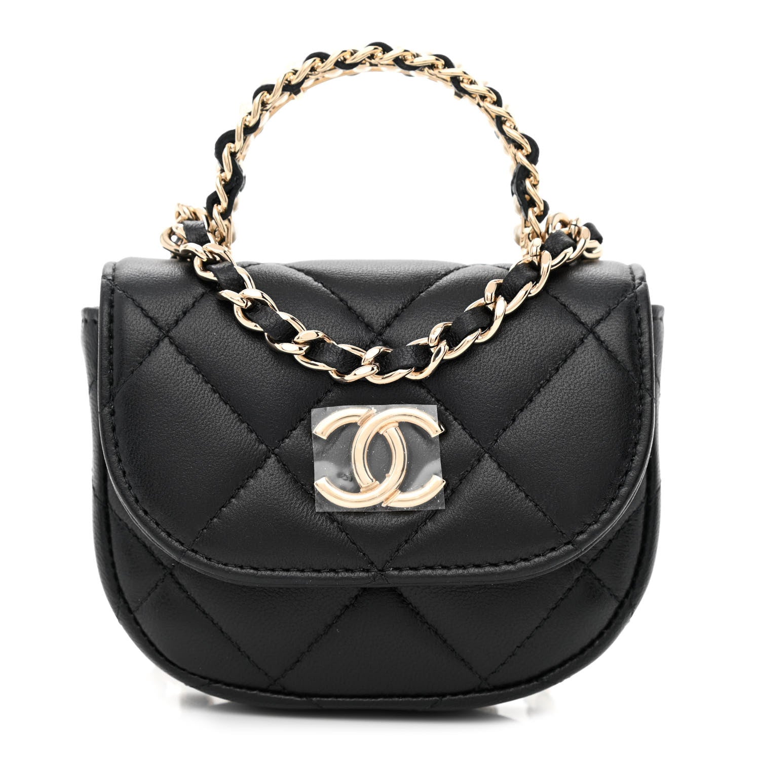 Chanel Lambskin Quilted Pearl Top Handle Clutch With Chain Black ...