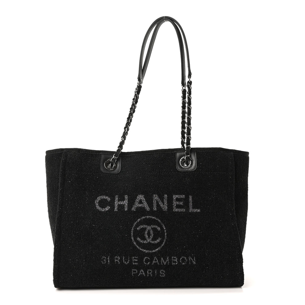 Chanel Lurex Canvas Small Deauville Tote Black 1795511 – FASHIONPHILE