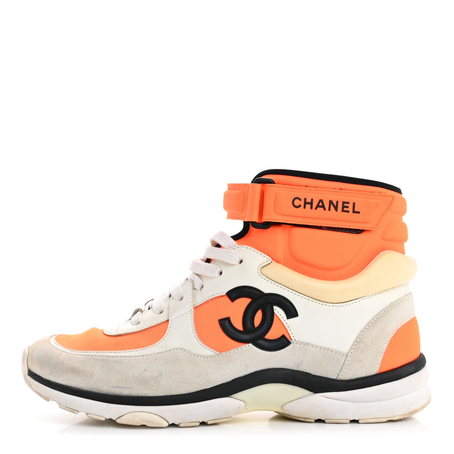 Chanel Suede Calfskin Lambskin Neoprene High Top CC Sneakers 40 White ...