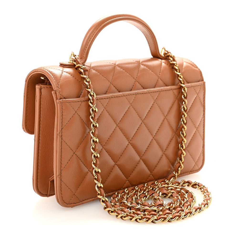 Chanel Lambskin Quilted Preppy Satchel Wallet On Chain WOC Brown ...