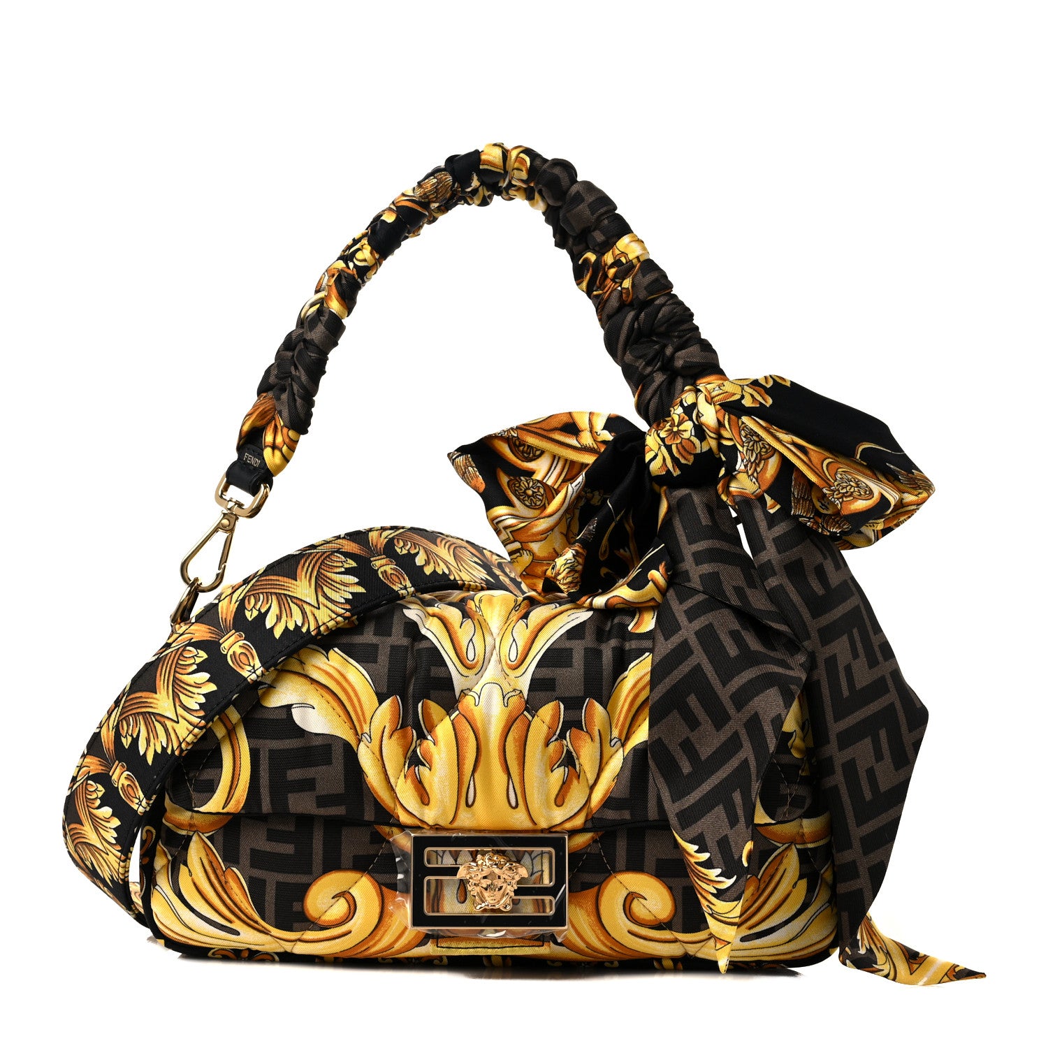 Fendi X VERSACE Silk Fendace FF Baroque Quilted Scarf Baguette Black ...