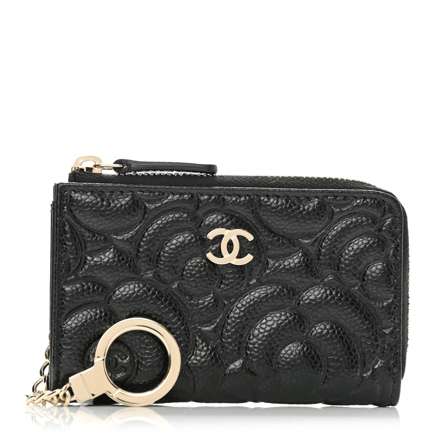 Chanel Caviar Camellia Embossed Key Holder Case Black 1114118 ...