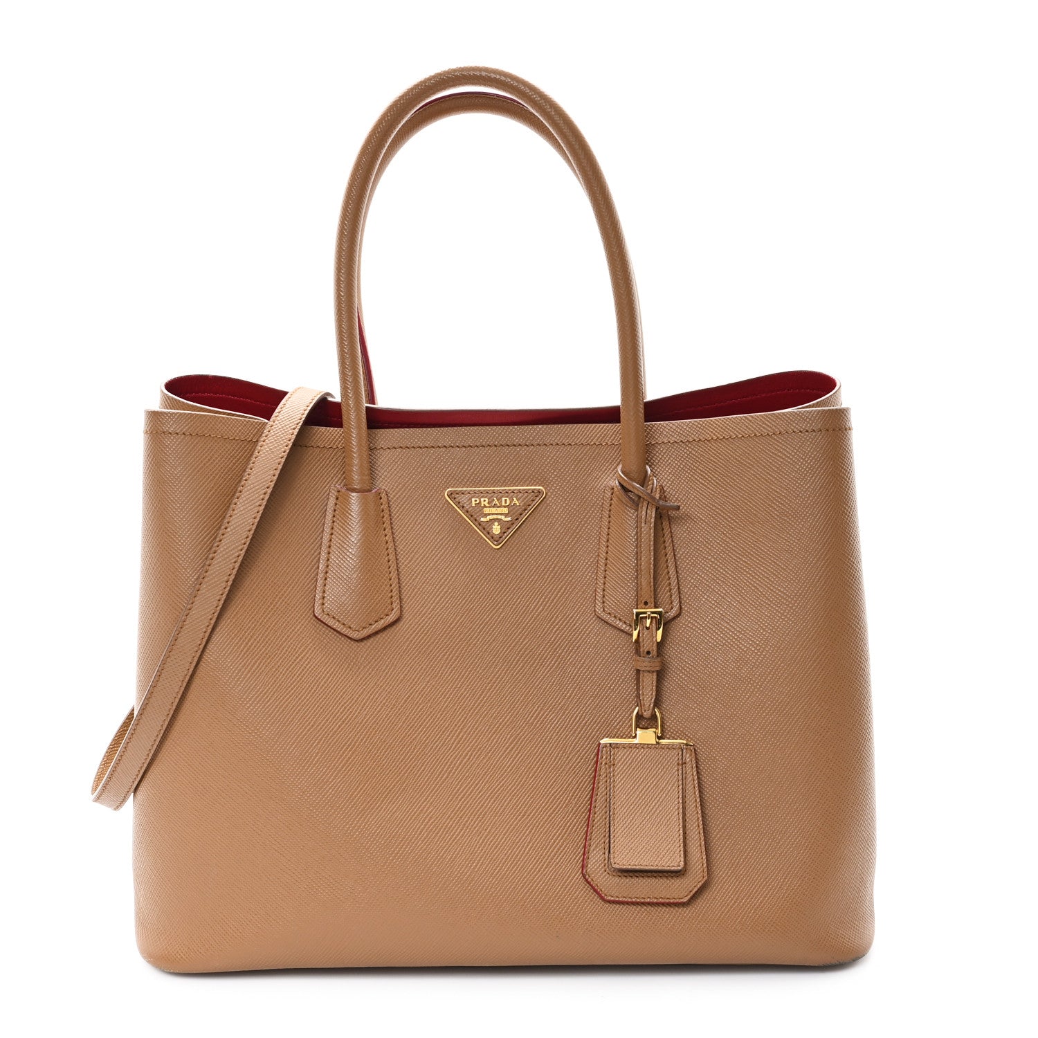 Prada Saffiano Cuir Large Double Bag Caramel Fuoco 1726467 – FASHIONPHILE