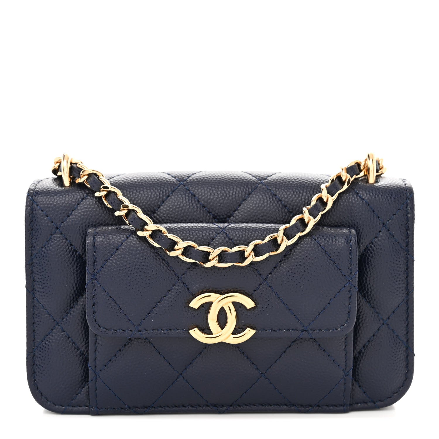 Chanel Caviar Quilted Pocket Twins Clutch With Chain Navy Blue 1450346 ...