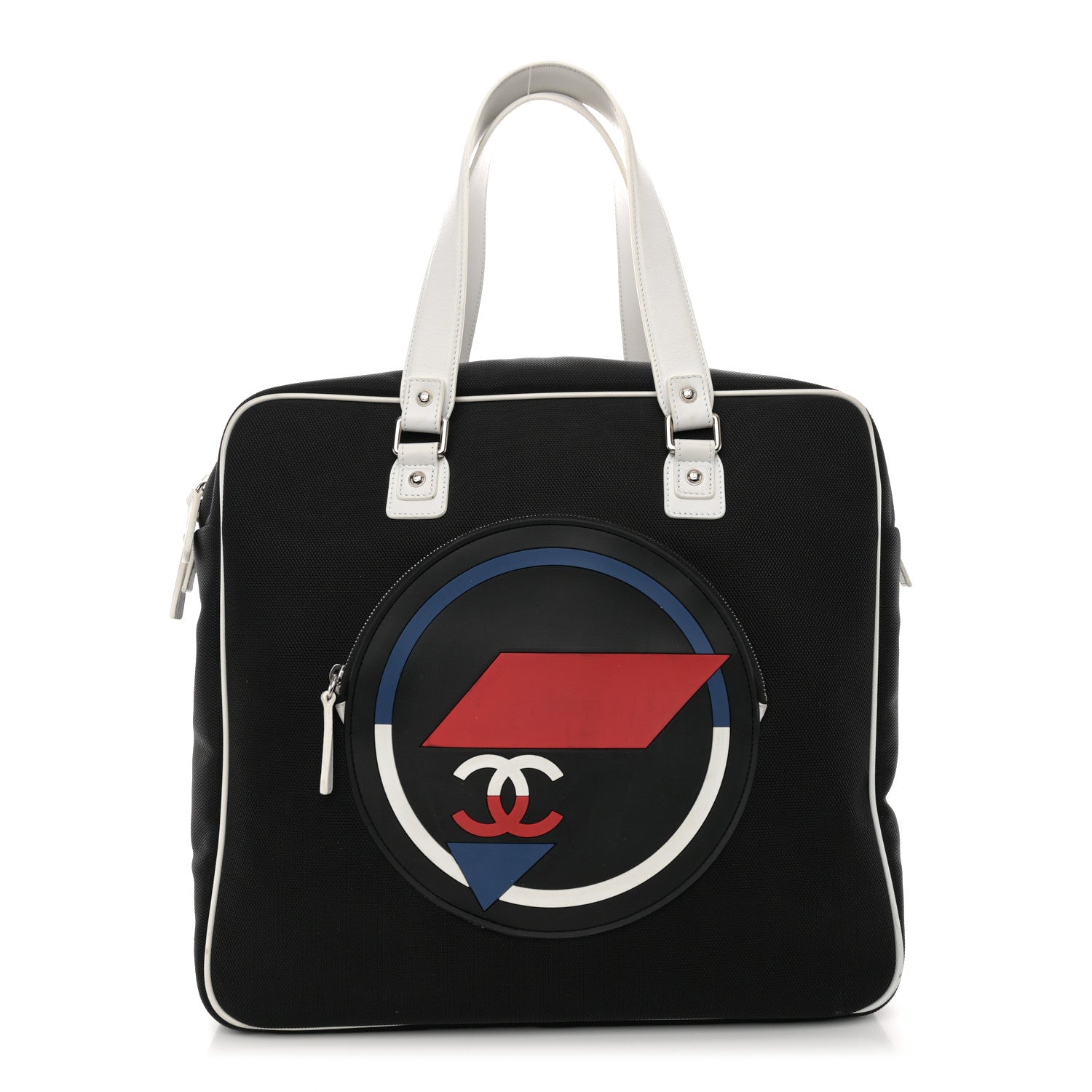 Chanel Canvas Rubber Airlines Large Zip Shopping Tote Black White Red ...