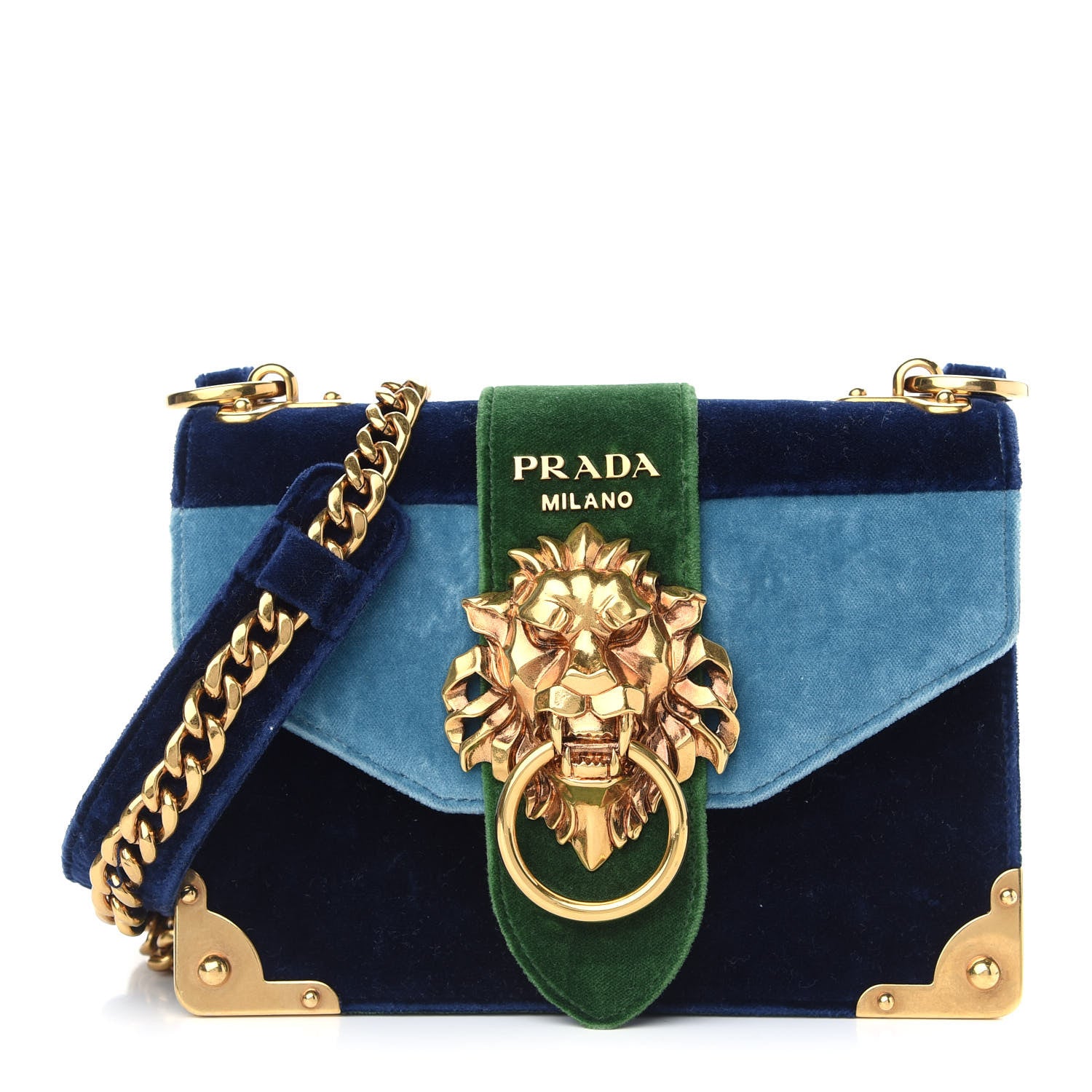 Prada Velluto Lions Head Cahier Shoulder Bag Azzurro 887569 – FASHIONPHILE