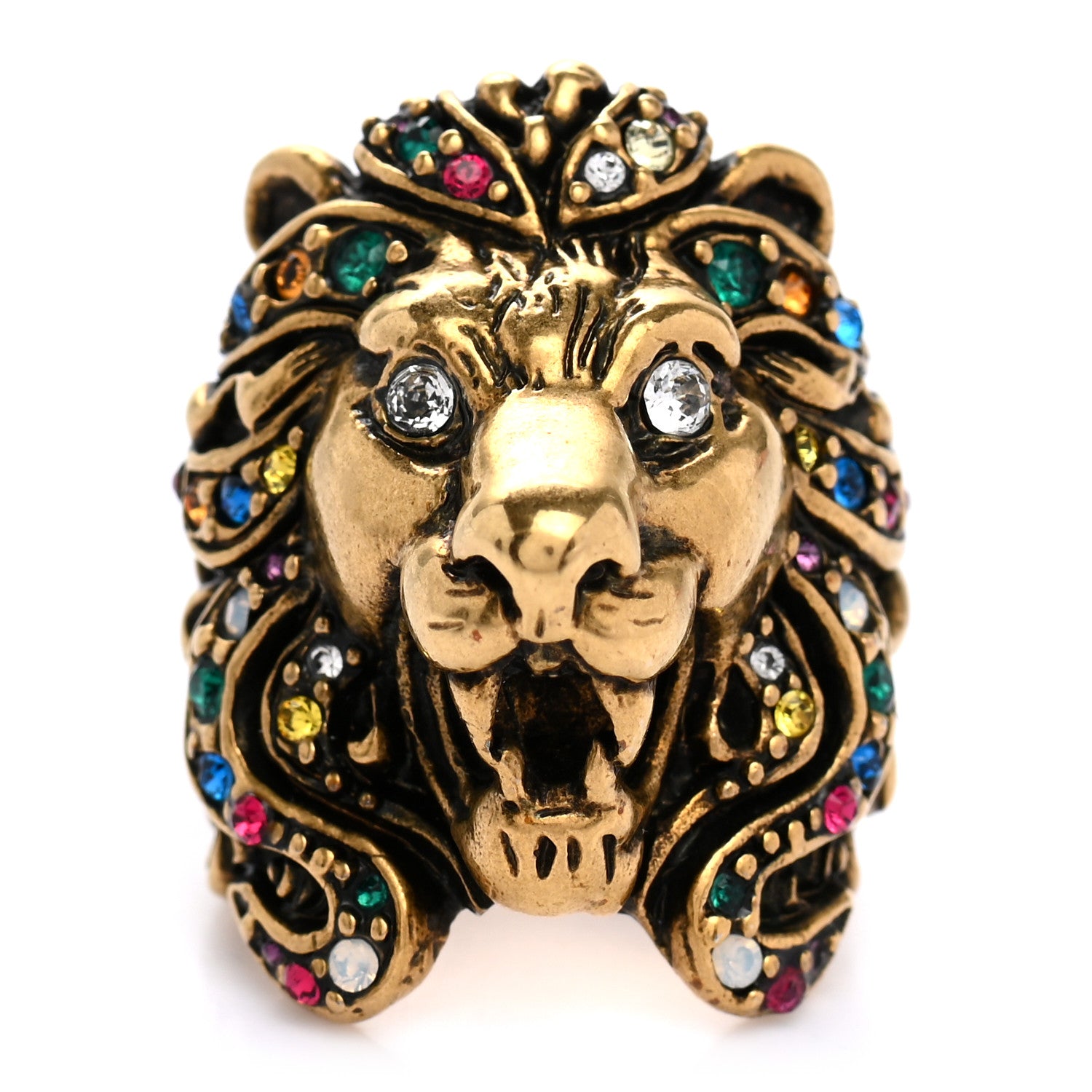 Gucci Metal Crystal Lion Head Ring 13 Aged Gold 934535 – FASHIONPHILE