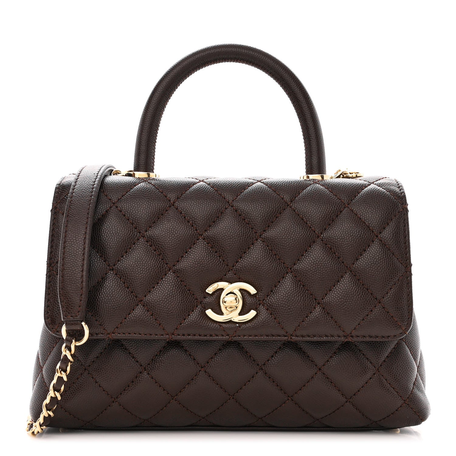 Chanel Caviar Quilted Mini Coco Handle Flap Dark Brown 1339596 ...