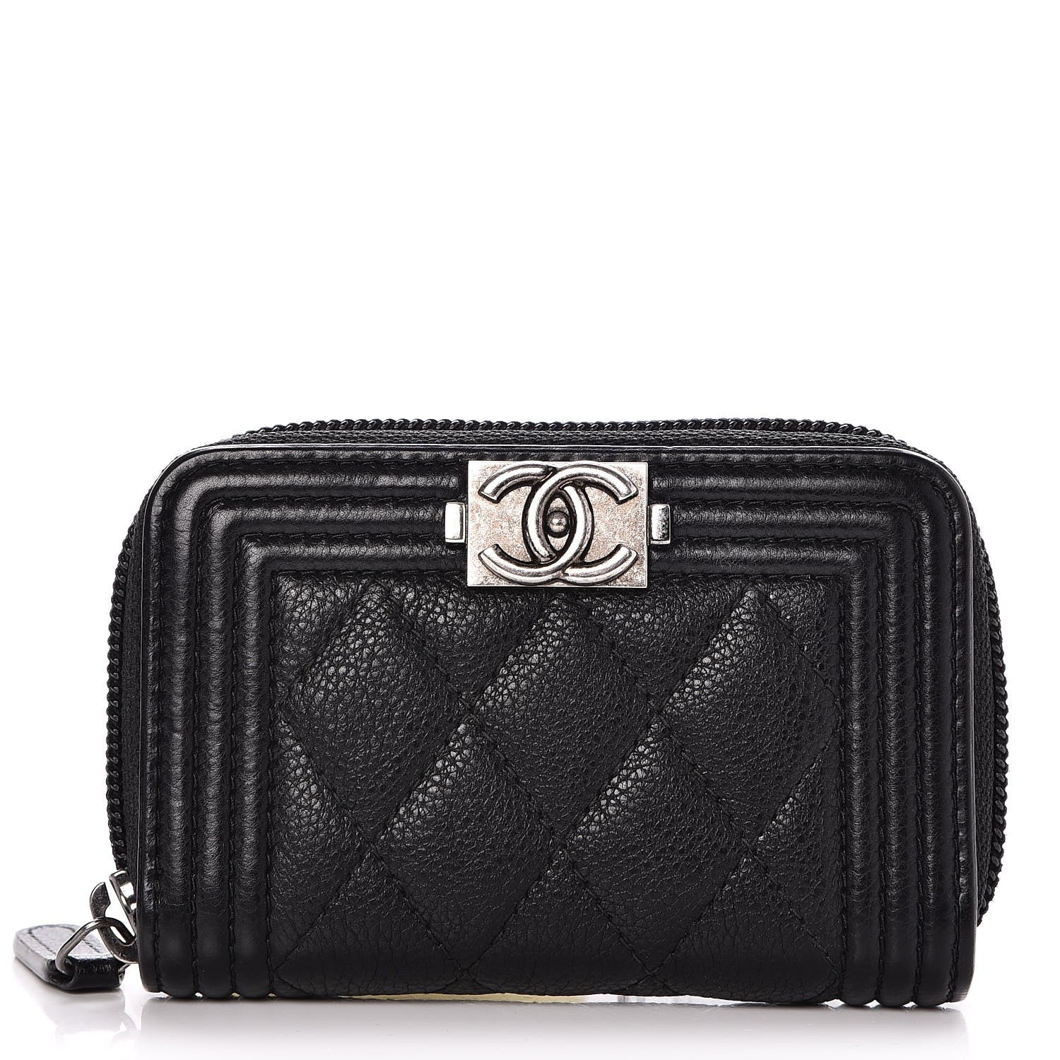 Chanel Goatskin Quilted Boy Zip Around Coin Purse Wallet Black 241076 ...