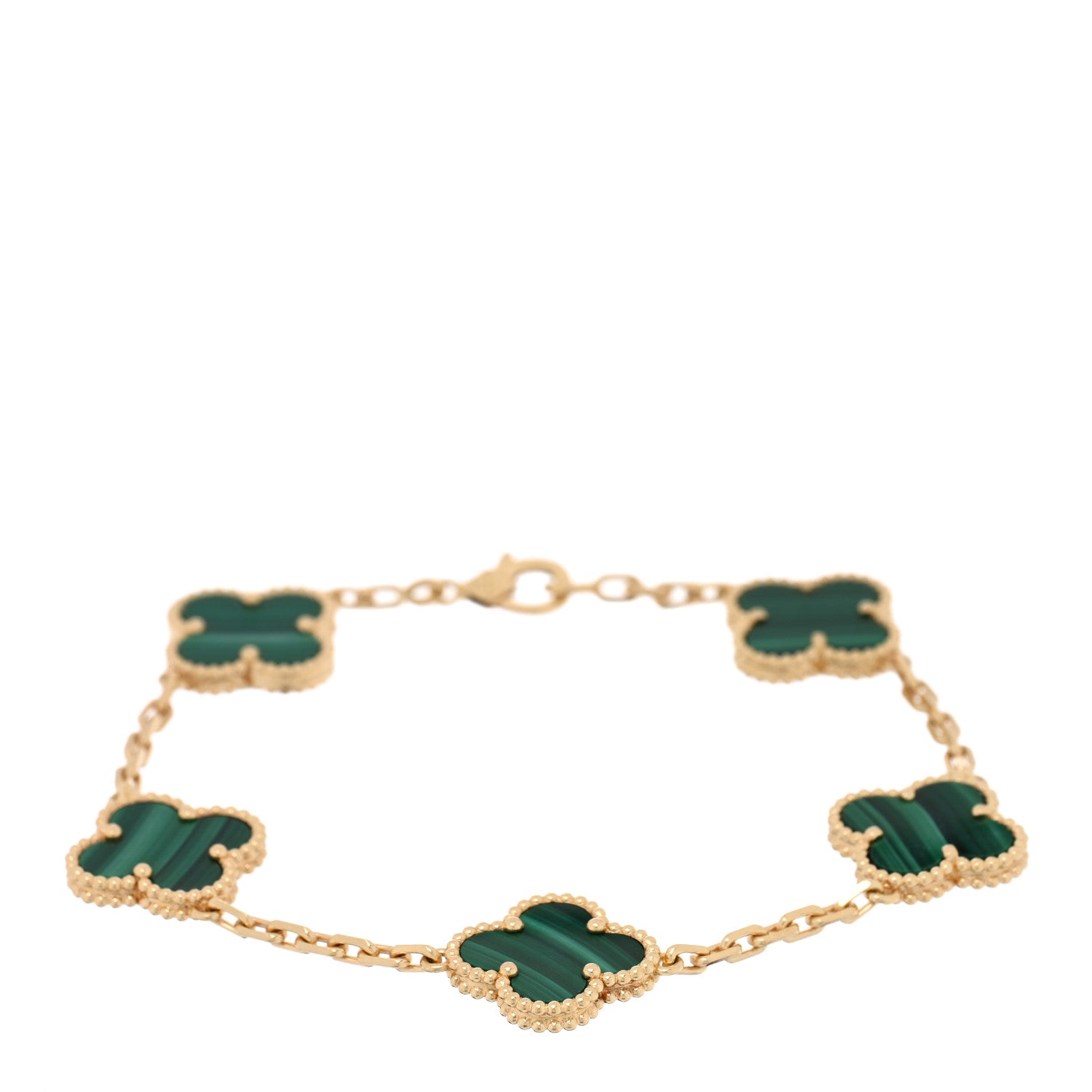 Van Cleef & Arpels 18K Yellow Gold Malachite 5 Motifs Vintage Alhambra ...