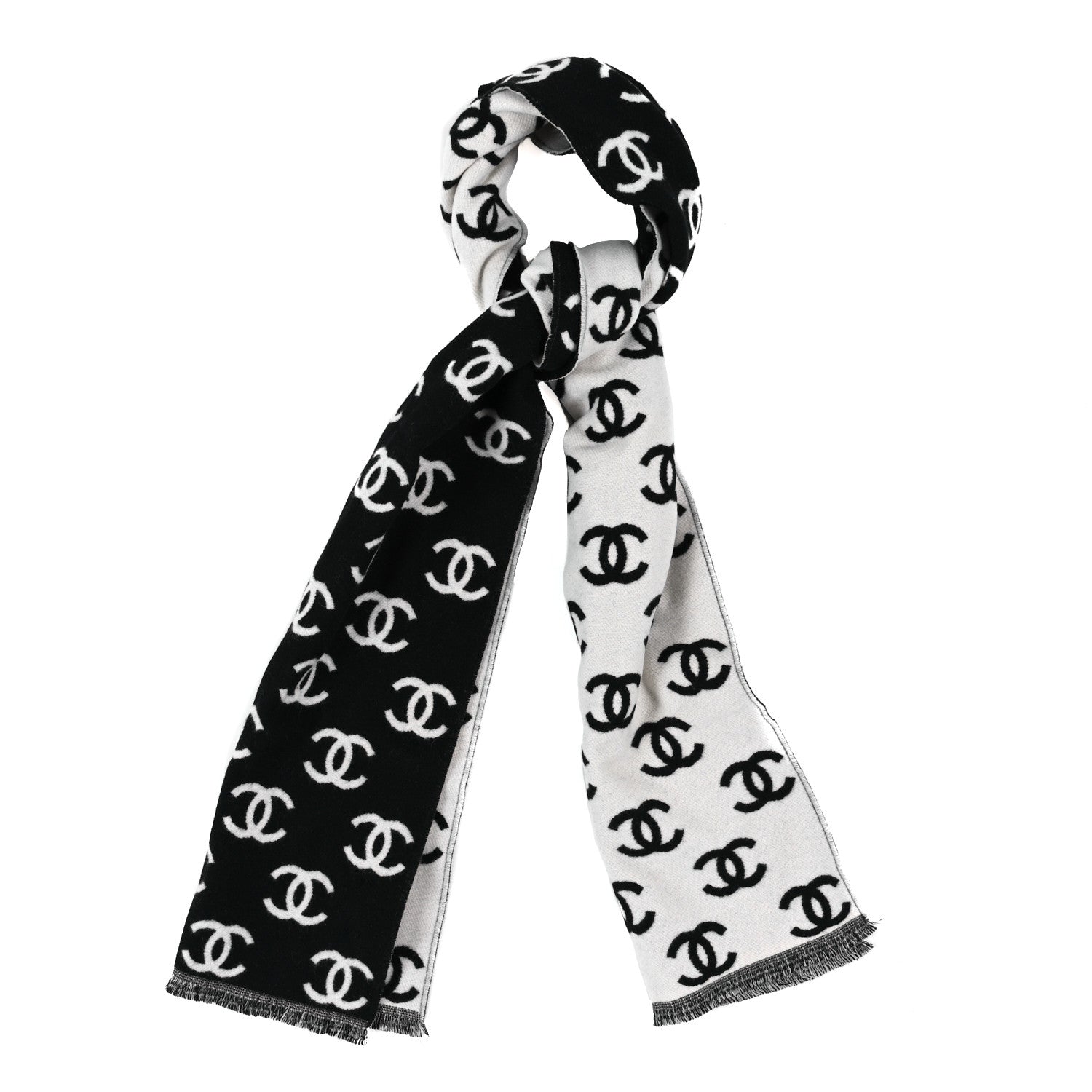 Chanel Wool Cashmere CC Scarf Black White 1337376 – FASHIONPHILE