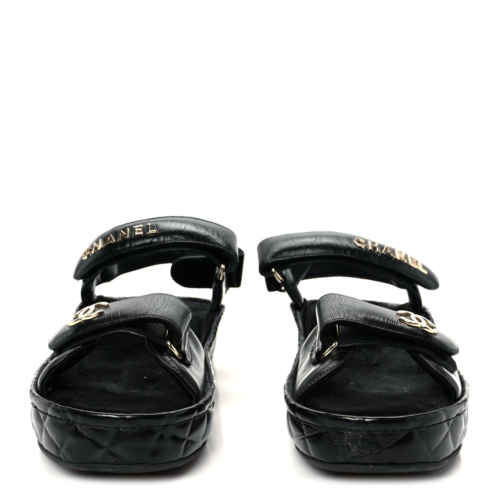 Chanel Shiny Calfskin Logo Platform Sandals 41 Black 1785615 – FASHIONPHILE
