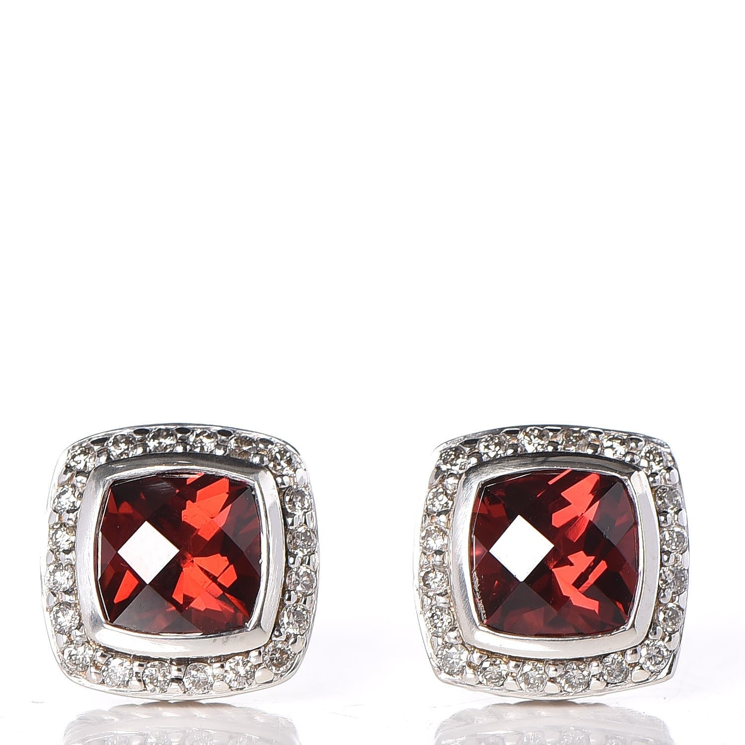David Yurman Sterling Silver Diamond 7mm Pyrope Garnet Albion Earrings ...