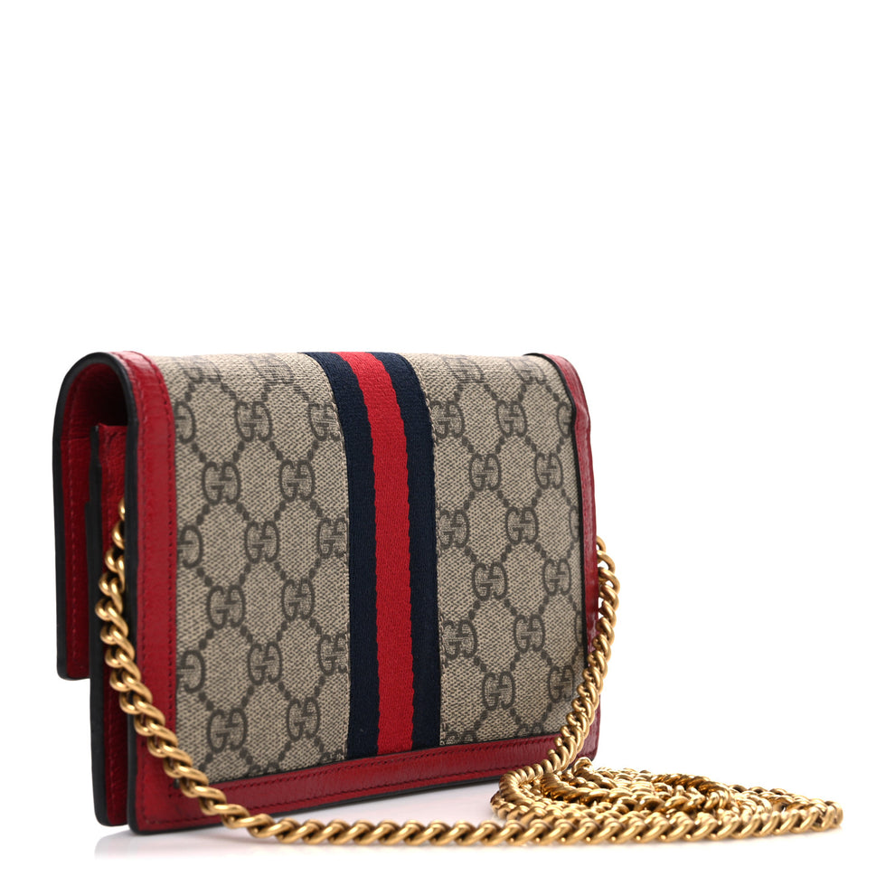Gucci GG Supreme Monogram Web Queen Margaret Chain Wallet Red 1892089 ...