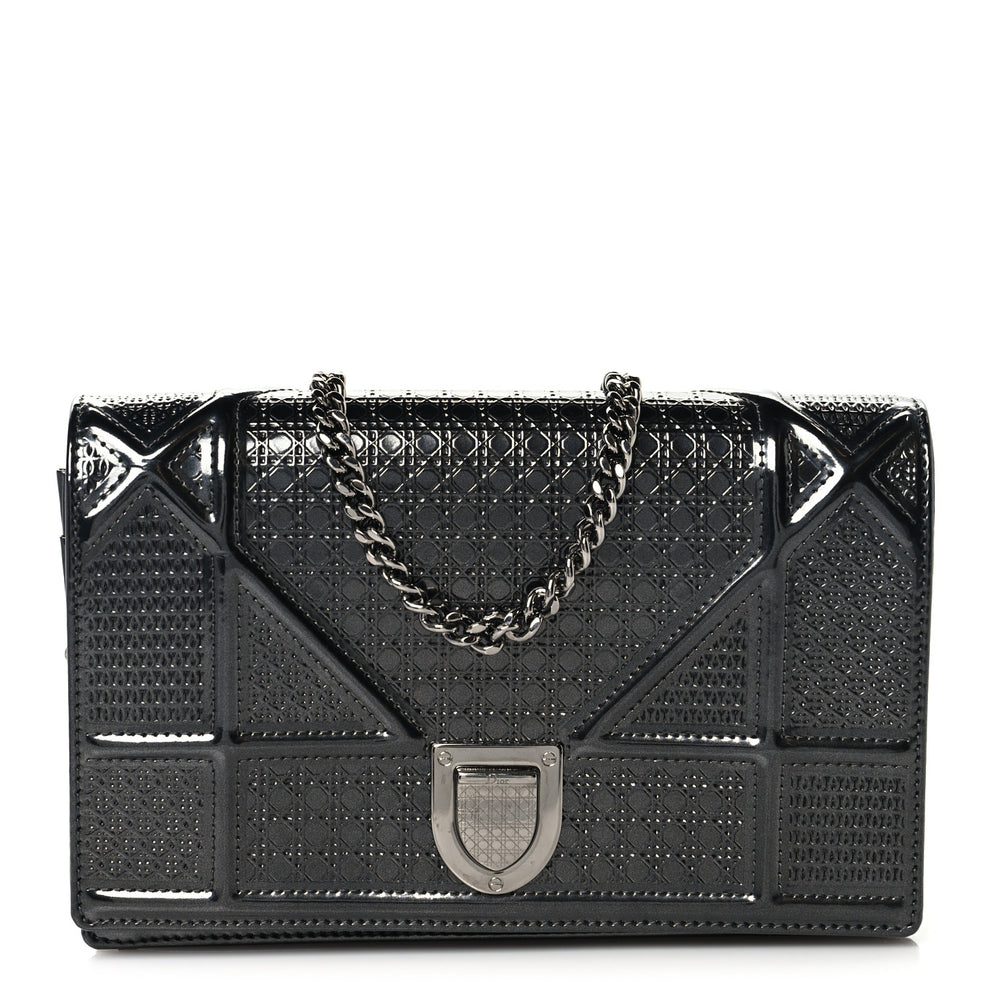 Christian Dior Metallic Patent Micro-Cannage Diorama Wallet on Chain ...