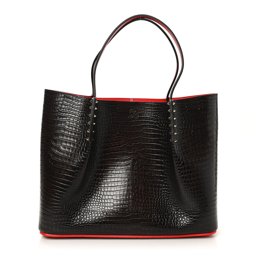 Christian Louboutin Calfskin Crocodile Embossed Spikes Large Cabarock ...