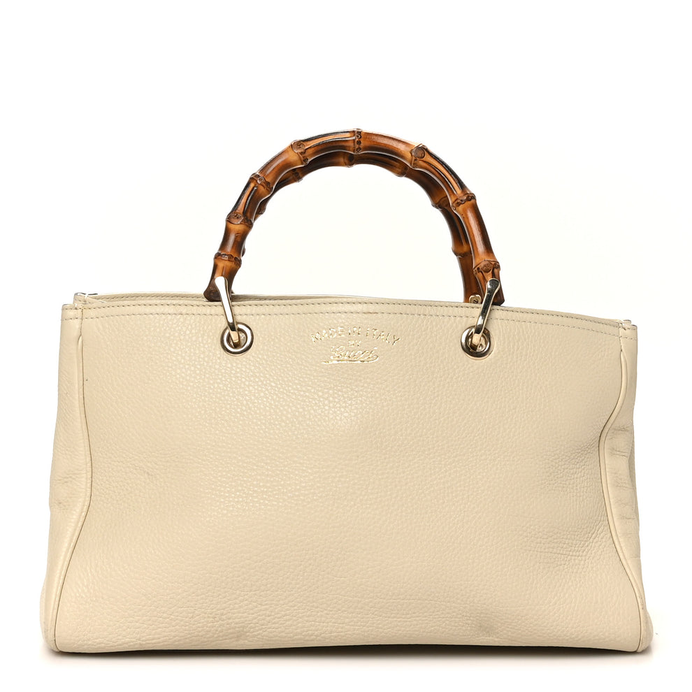 Gucci Pebbled Calfskin Medium Bamboo Shopper Tote Off White 1783522 ...