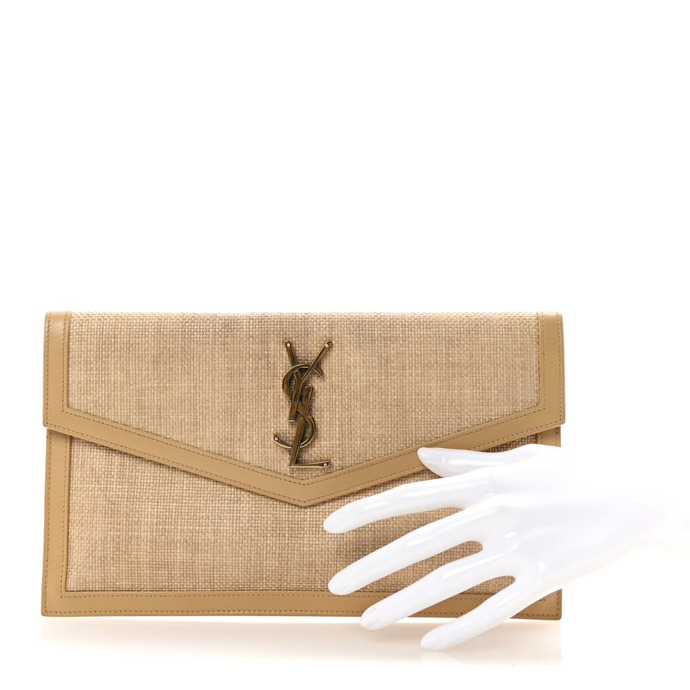 Saint Laurent Micro Raffia Uptown Pouch Natural Hay Blush 1770058 ...