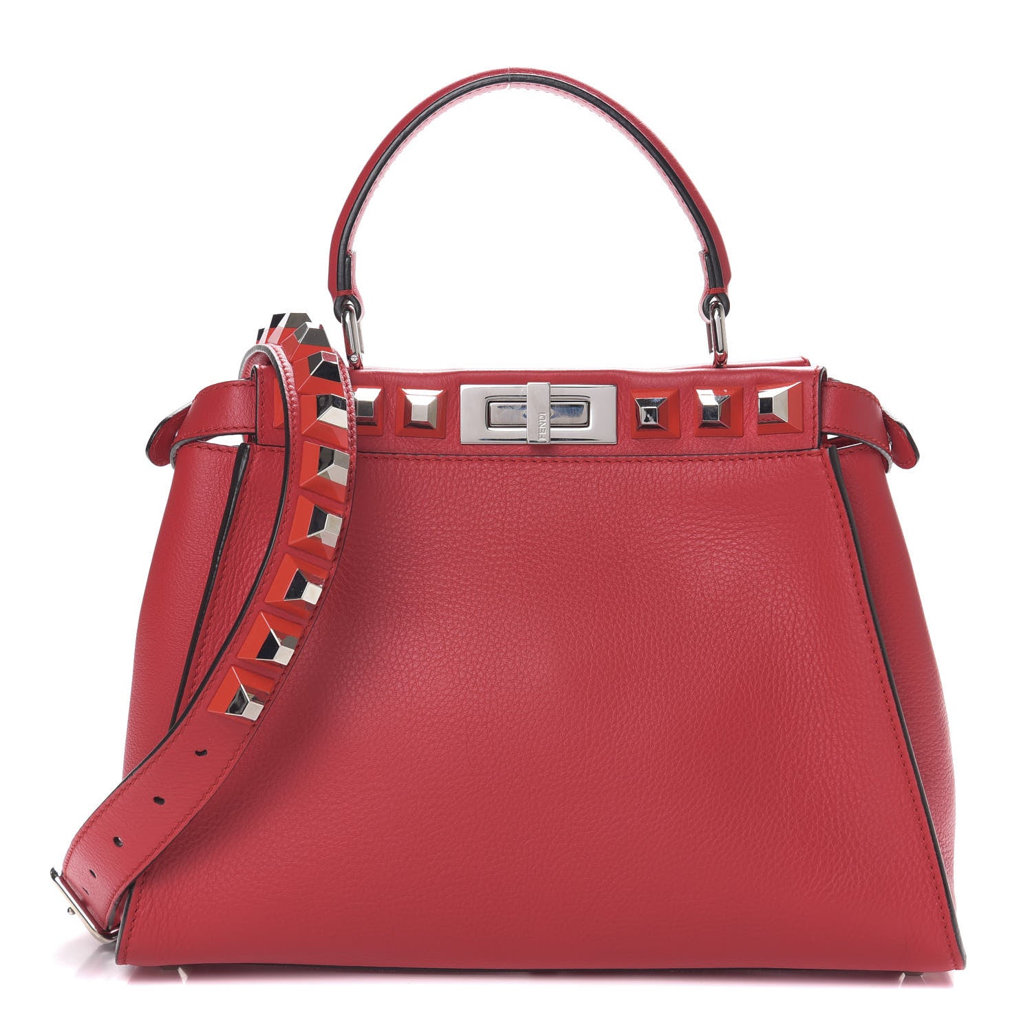 Fendi Vitello Seta Studded Medium Peekaboo Iconic Satchel Fiamma 576462 ...