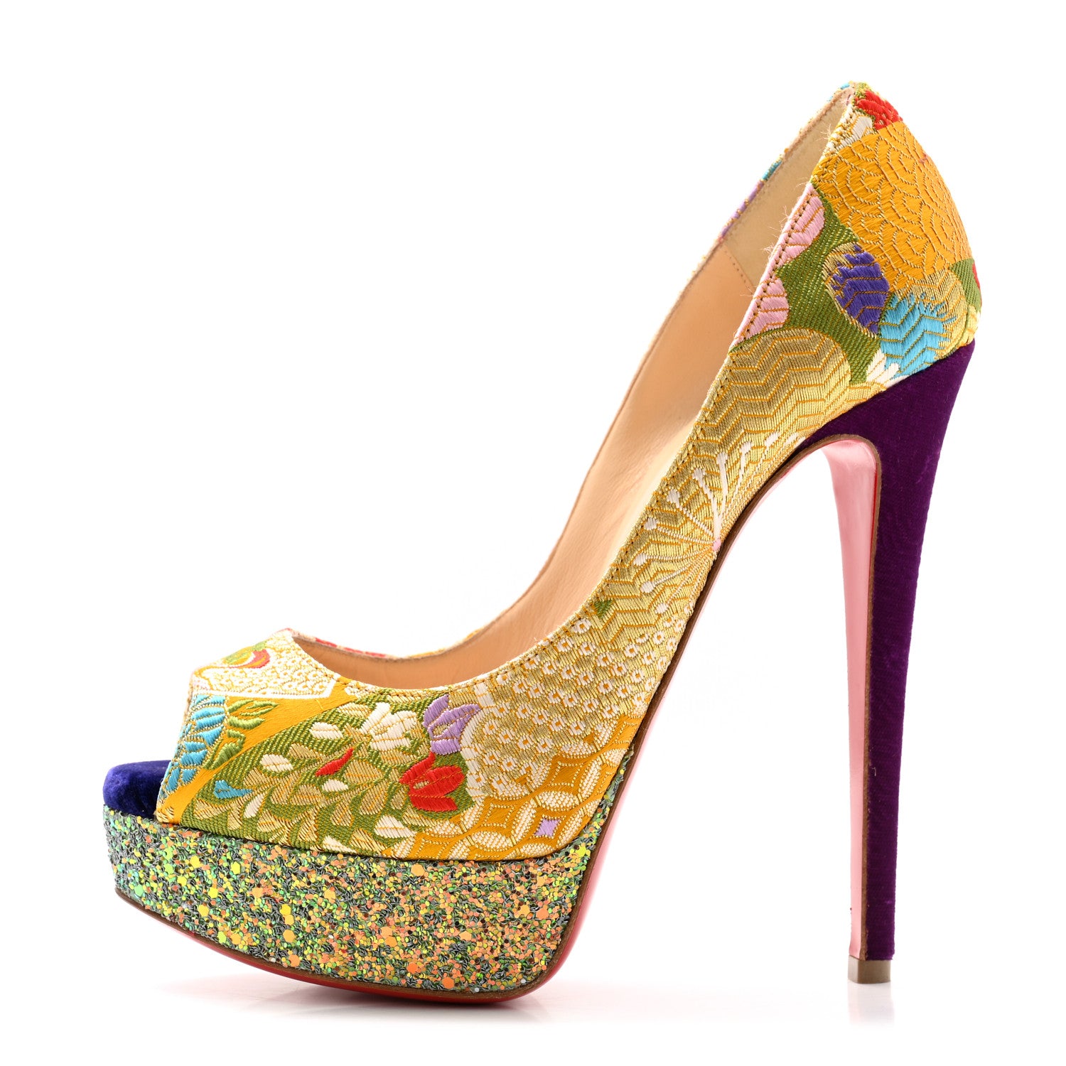 Christian Louboutin Tissu Glitter Dragon Lady Peep 150 Pumps 38 Pollen ...