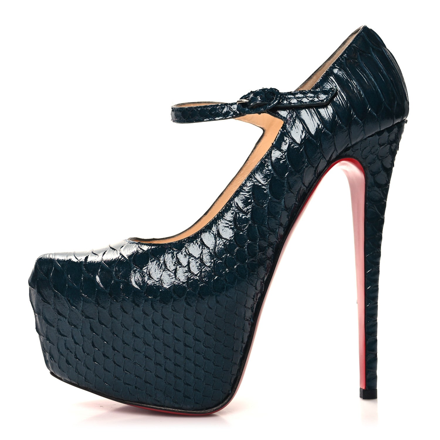 Christian Louboutin Snakeskin Lady Daf 160 Pumps 39.5 Blue Khol 1514537 ...